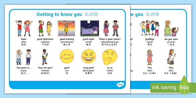 Getting to Know You Word Mat - English/Mandarin Chinese/Pinyin