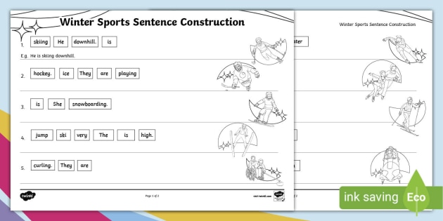 Winter Sports Sentence Construction Worksheet (Teacher-Made)
