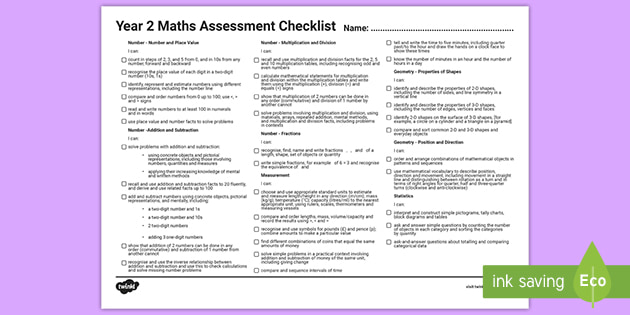 2014 Curriculum Year 2 Maths Assessment Checklist