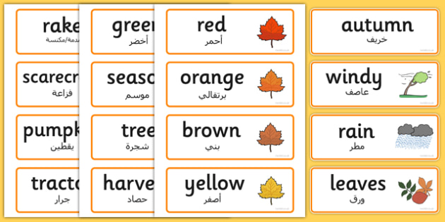 👉 Autumn Topic Words Arabic Translation (teacher made)