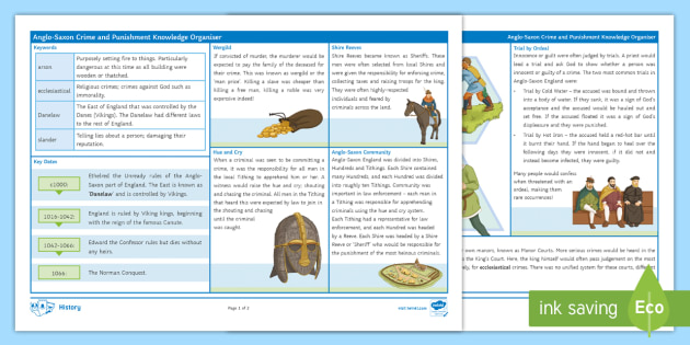 Crime and Punishment c1000-c1500: Anglo-Saxon Knowledge Organiser