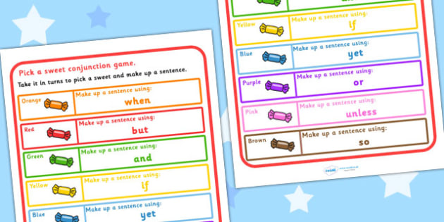 Conjunction Practice Pick A Sweet Game (teacher made)