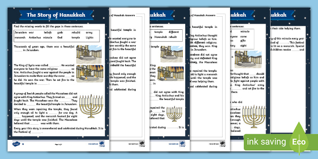 The Story of Hanukkah Differentiated Cloze Reading Sheets
