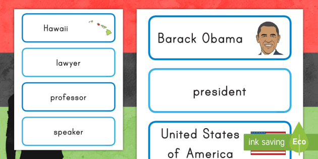 Barack Obama Word Cards (teacher made)