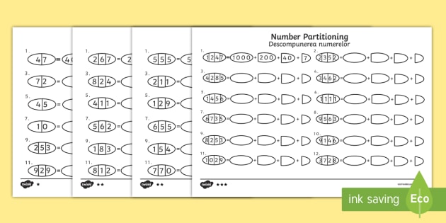 Hundreds, Tens and Ones Number Partitioning Worksheet / Worksheet