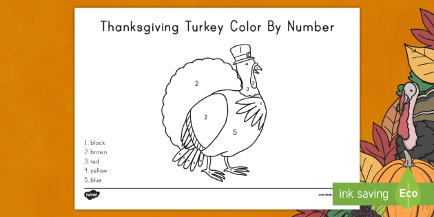 Thanksgiving Turkey Color by Number Worksheet / Activity Sheet