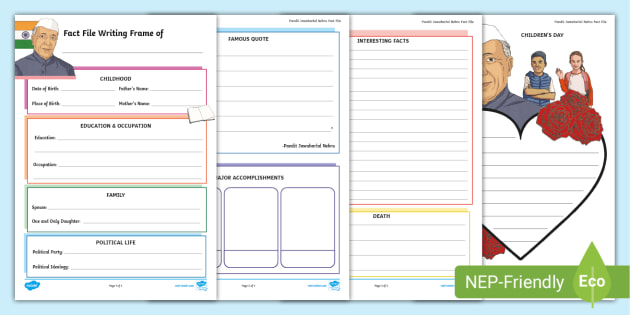 Pandit Jawaharlal Nehru Fact File Writing Frame Sheet