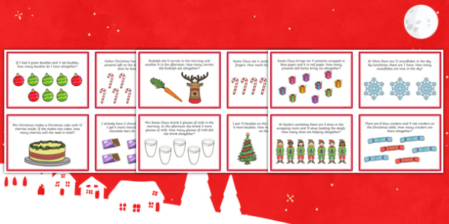 Christmas Themed KS1 Addition Word Problem Challenge Cards