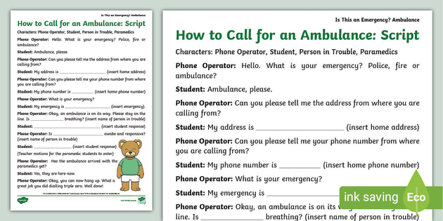 How to Call for an Ambulance Play Script to Support Teaching on Is This An