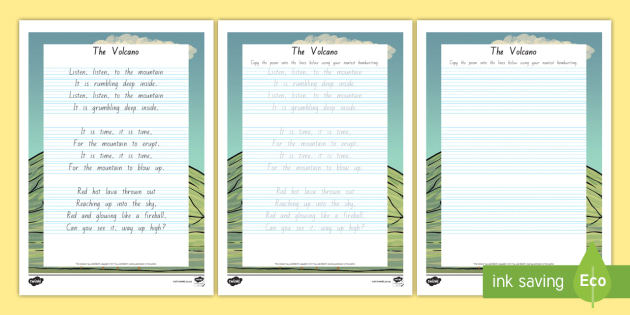 The Volcano by Rainbow Poetry Handwriting Activity