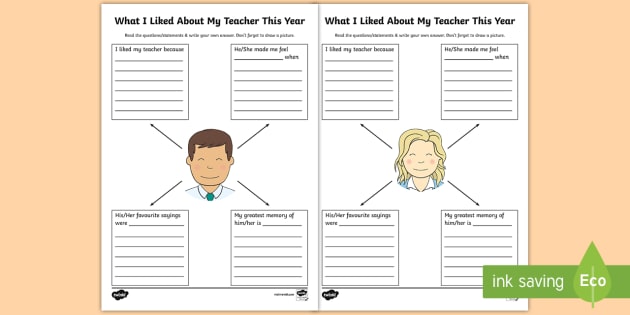 I Liked My Teacher Worksheet / Worksheet