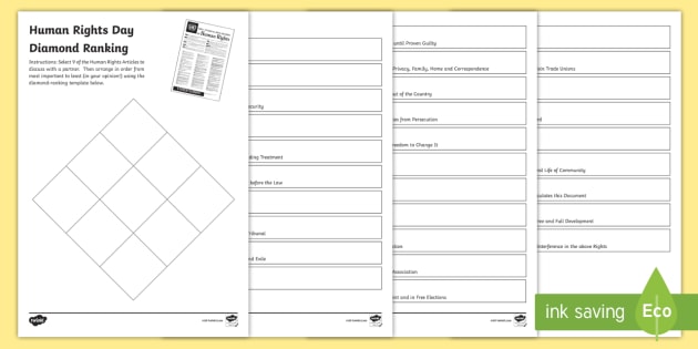 Human Rights Diamond Ranking Activity (teacher made)
