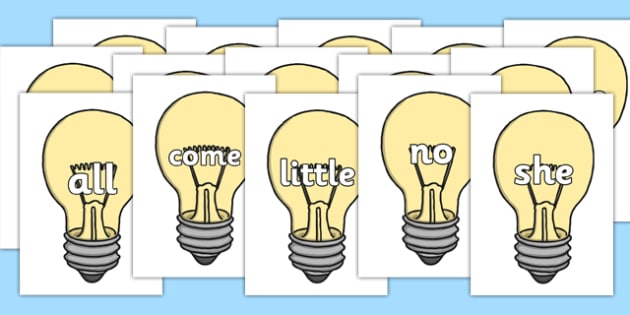 Tricky Words on Light Bulbs (Plain) (teacher made)