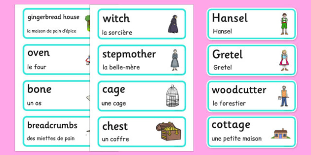 Hansel and Gretel Word Cards French Translation