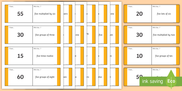 5 Times Table Loop Cards