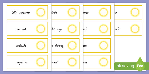 Safe in the Sun Word Cards (teacher made)