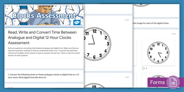 Convert Time Between Analogue and Digital Clocks Assessment