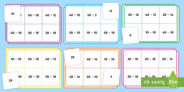 Subtraction Facts within 50 Number Bingo - Subtraction Facts Bingo