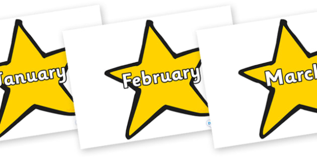 FREE! - Months of the Year on Stars (Plain) (teacher made)