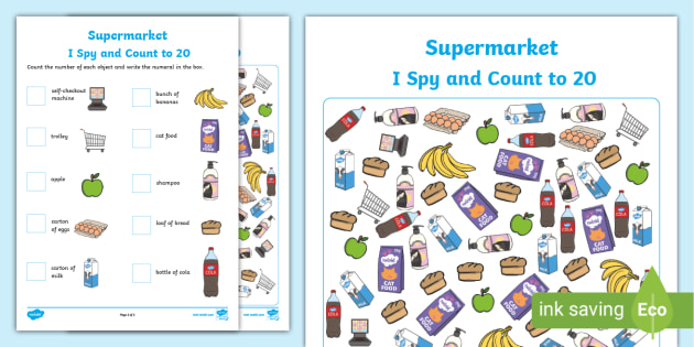 Supermarket I Spy and Count to 20 (teacher made)