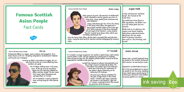 Famous Scottish Asian People Fact Cards