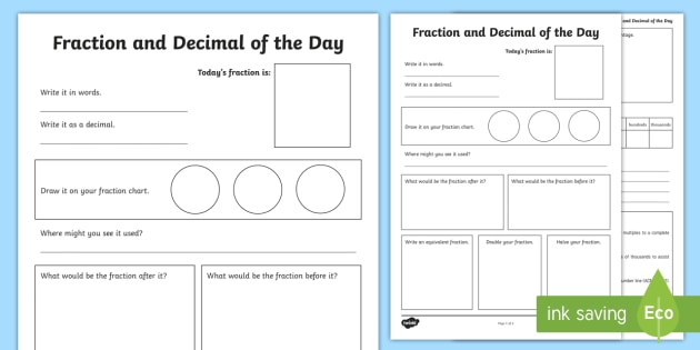 Fraction/decimal of the day Worksheet