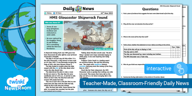 Daily NewsRoom Article - HMS Gloucester Shipwreck Found