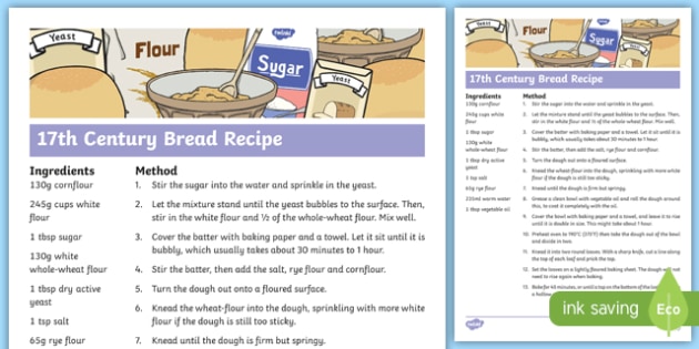 Great Fire of London Bread Recipe KS1 (teacher made)