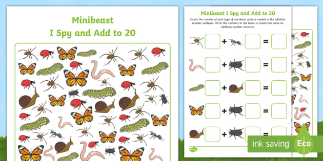 Minibeasts I Spy and Add to 20 (teacher made)
