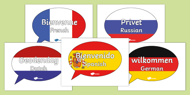 Mixed Language Welcome Speech Bubble Signs