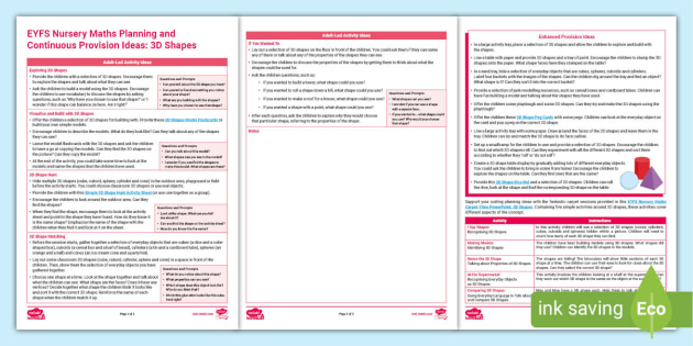 Nursery Maths Planning and Continuous Provision: 3D Shapes