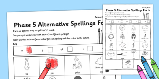 Phase 5 Colour by Spelling 'ie' (teacher made)