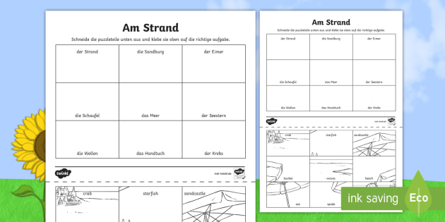 Beach Words Picture Activity German (Teacher-Made)