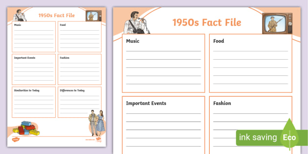 * NEW * 1950s Fact File Writing Template (teacher made)