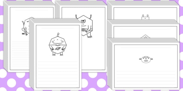 2D Shape Aliens Writing Frames