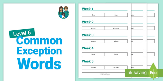 Twinkl Phonics Level 6 Common Exception Words Booklet