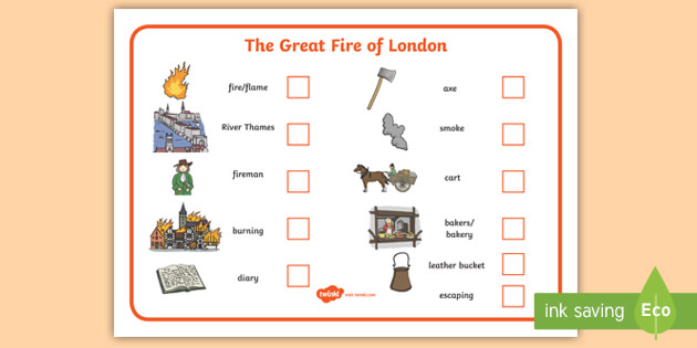 The Great Fire of London Pre-Teaching Vocabulary List