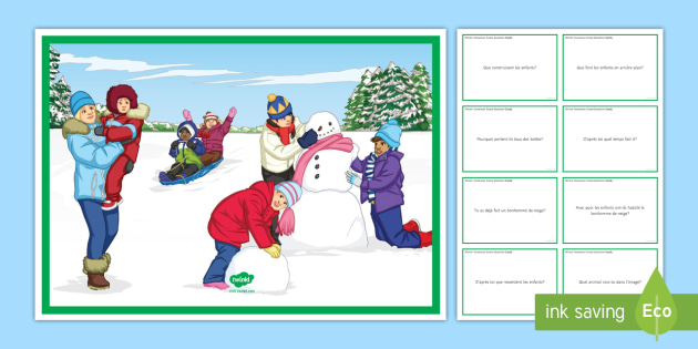 Winter Snowman Scene and Question Cards French