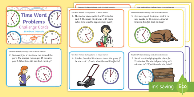 Fifteen Minute Intervals Time Word Problems Cards