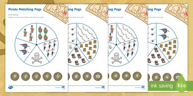 Pirate-Themed 1 to 10 Peg Matching Game EYFS pirate maths