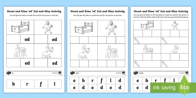 Onset and Rime 'ed' Cut and Glue Differentiated Worksheet / Worksheets