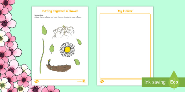 Spring Art Collage | Flower Cut and Paste Worksheet | Twinkl