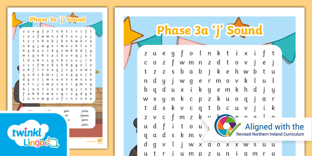 NI Linguistic Phonics Phase 3a 'j' Sound Word Search