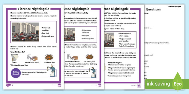 KS1 Florence Nightingale Differentiated Reading Comprehension Activity