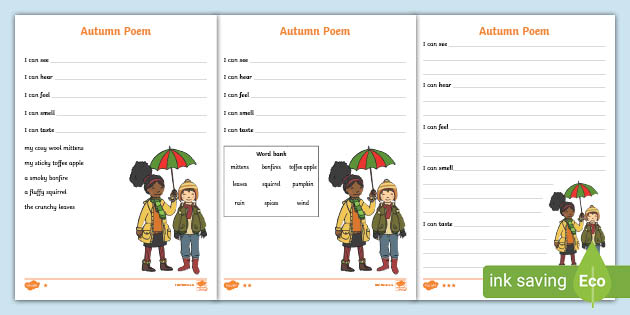 Autumn Poem Differentiated Writing Frames (teacher made)