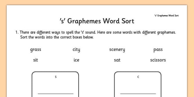Phase 5 s Graphemes Word Sort (teacher made)