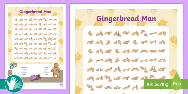 Gingerbread Man Fingerspelling Word Search (teacher made)