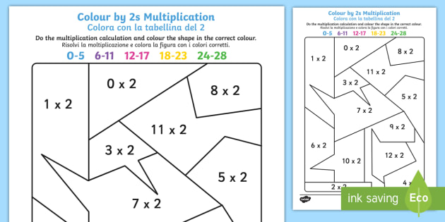 Colour By 2s Multiplication Worksheet Worksheet English Italian