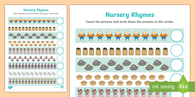 Nursery Rhyme Themed Counting to 20 Worksheet