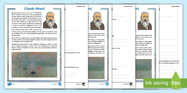 New Resource KS2 Claude Monet Differentiated Reading Comprehension Activity